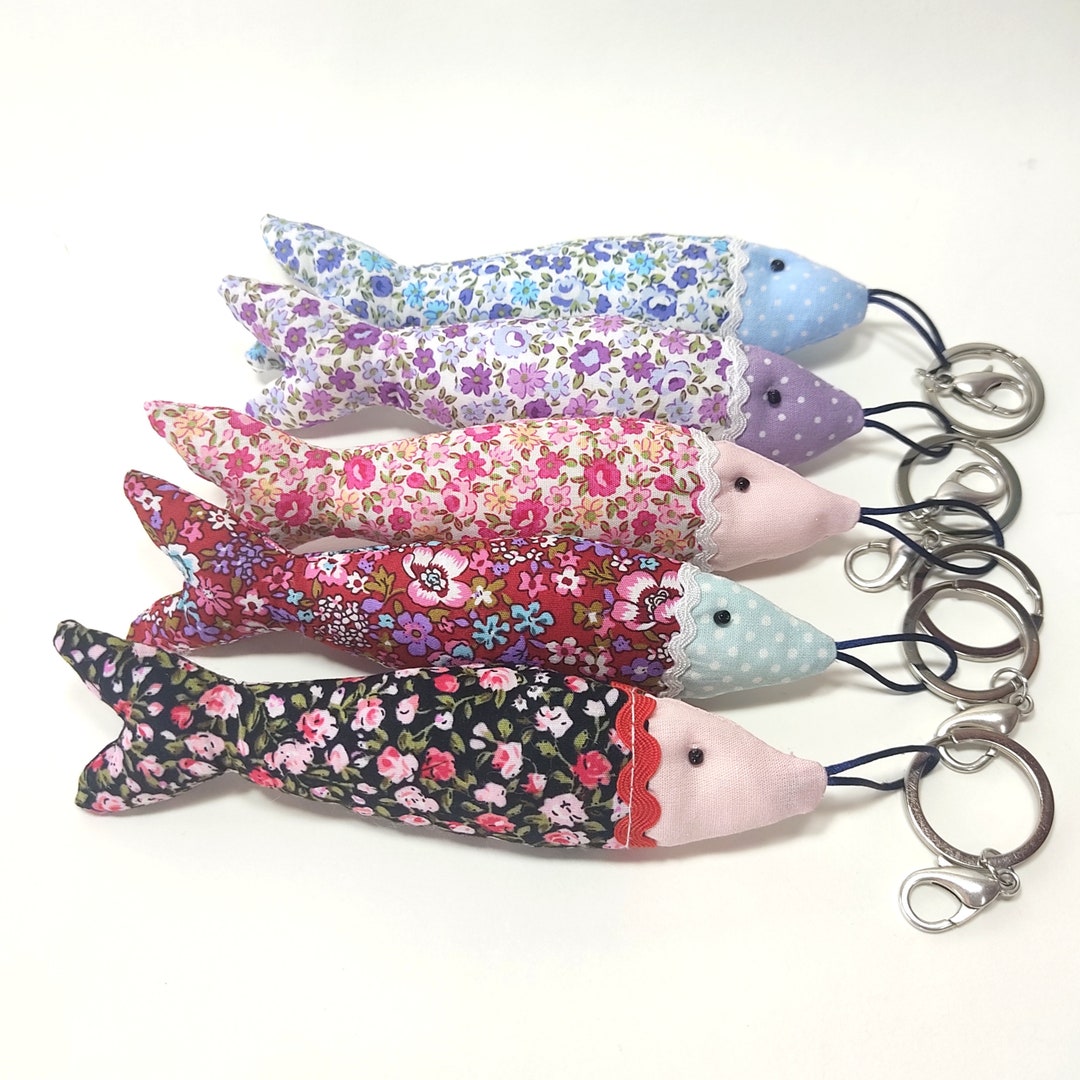 Handmade Floral Sardine Keychain: Cotton Fabric Fish Charm - Etsy