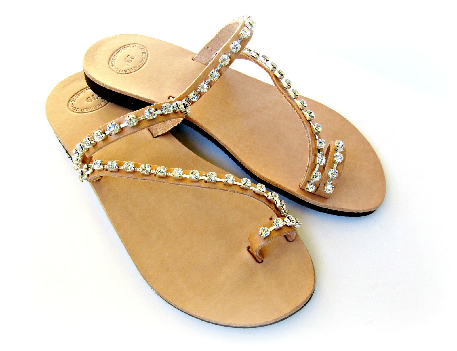 Leather Sandals Rhinestone Decorated Wedding Sandals - Etsy