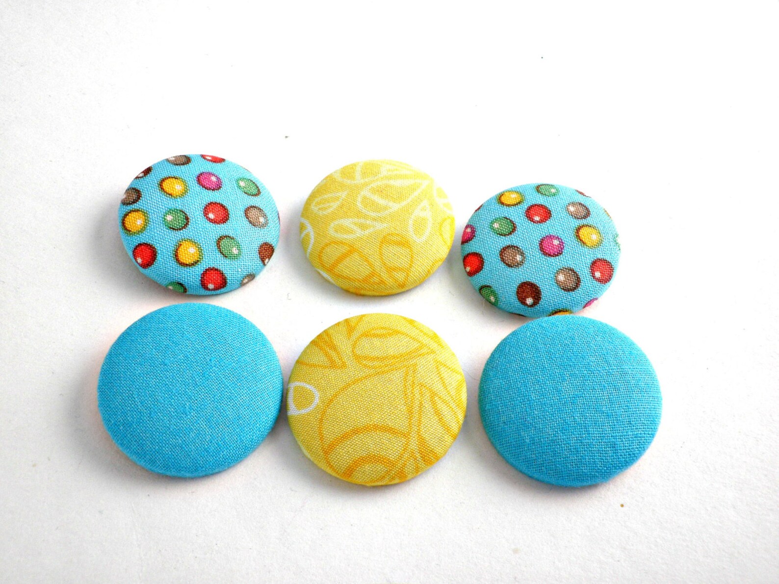 Blue Yellow Cover Buttons fabric Covered Buttons Blue Fabric - Etsy