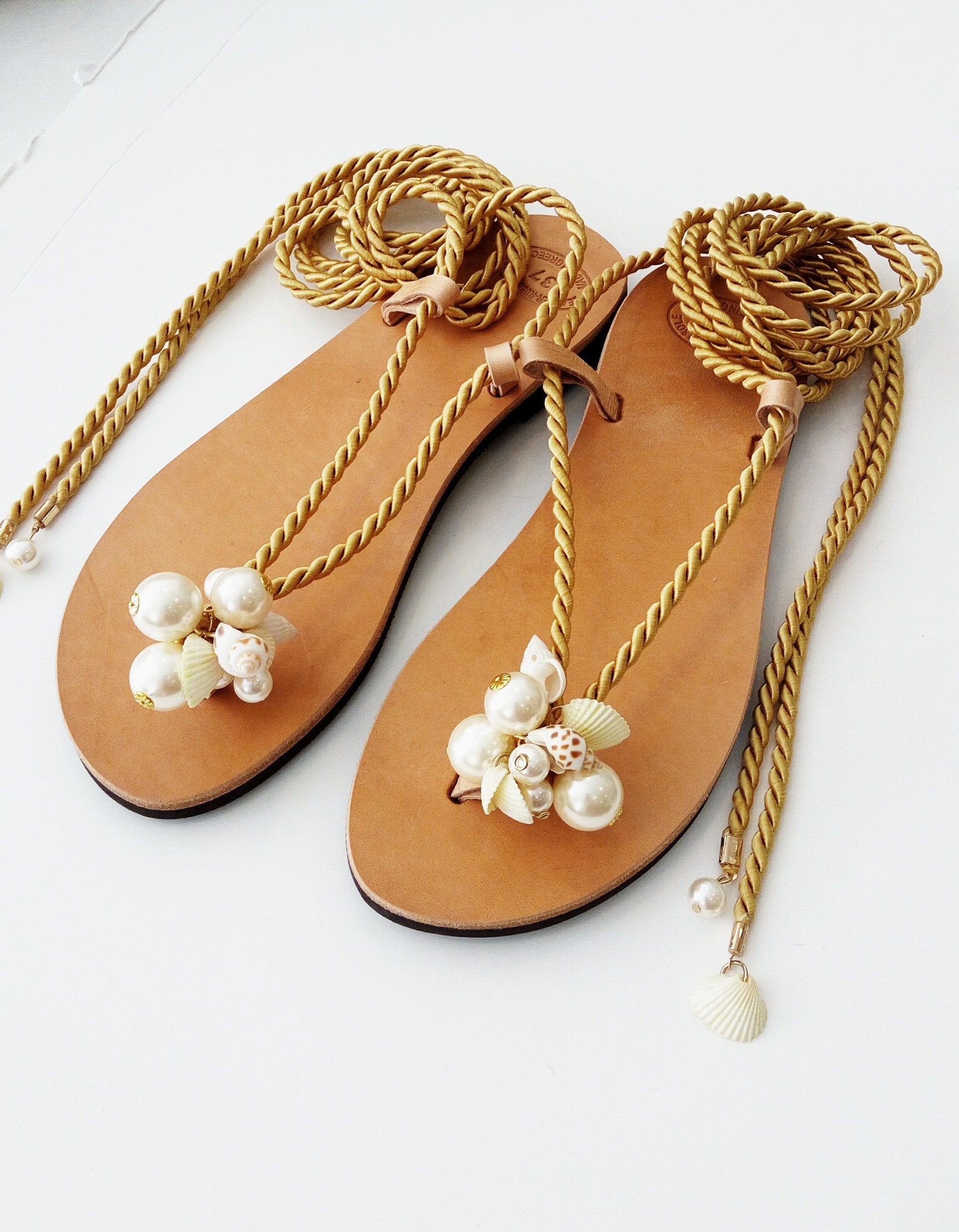 Sea Shells Pearls Rope Sandals Wedding Shell Sandals Greek - Etsy