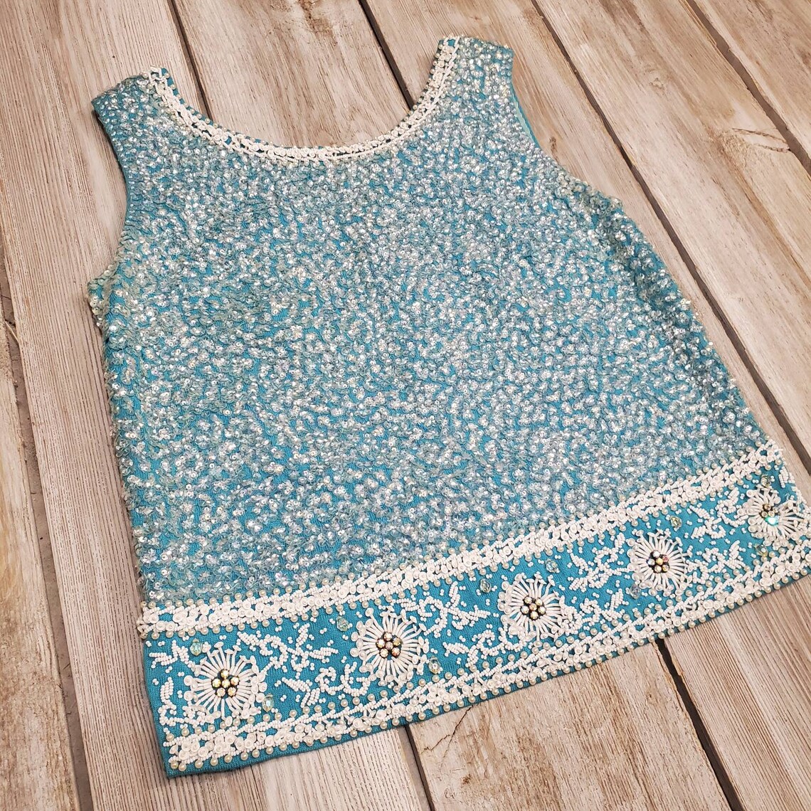 RARE Beaded Sequin Wool Top by Diane Imports Wool Beaded Top Vintage ...