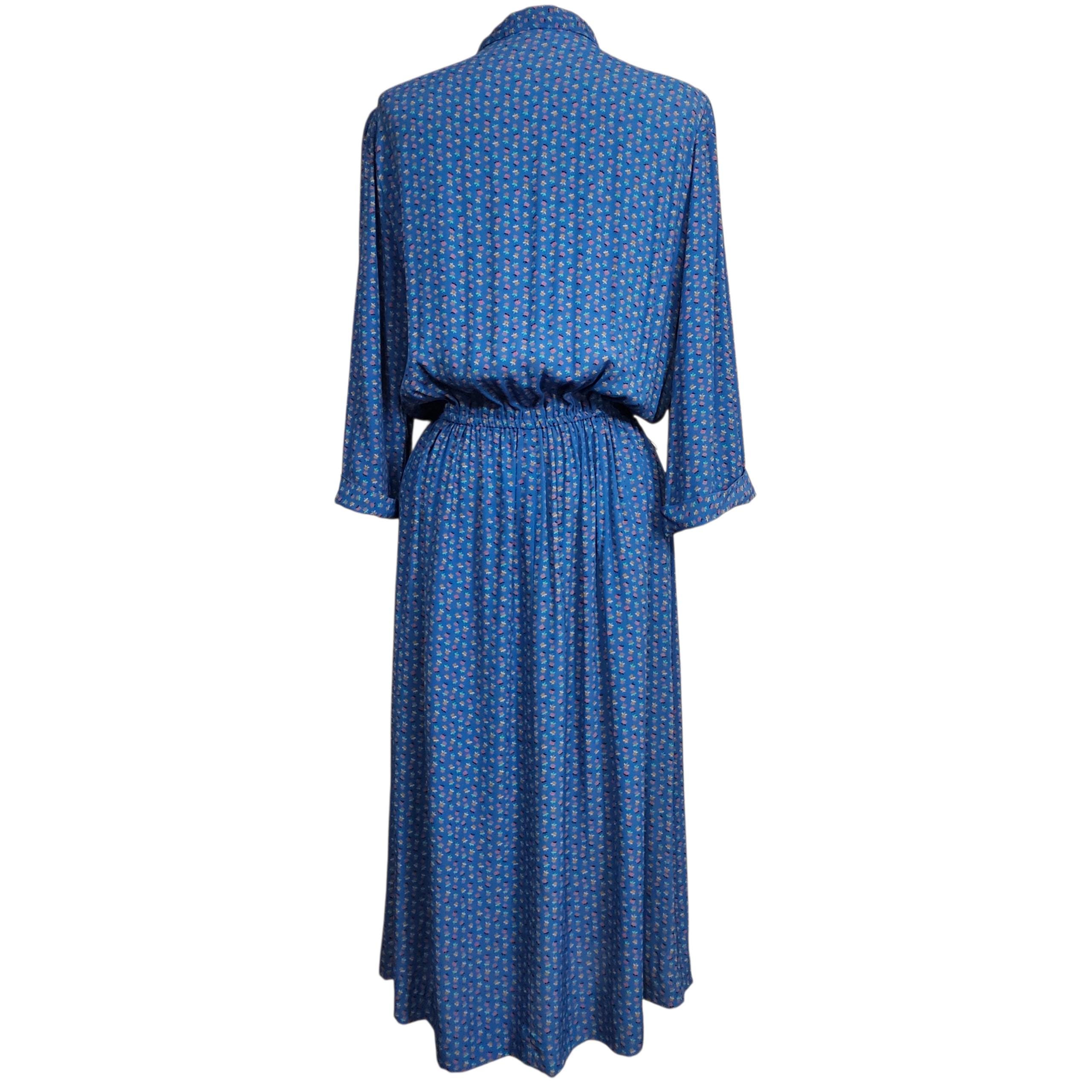 Vintage Samuel Blue Floral Midi Dress | 70s 80s Blue Prairie Dress ...
