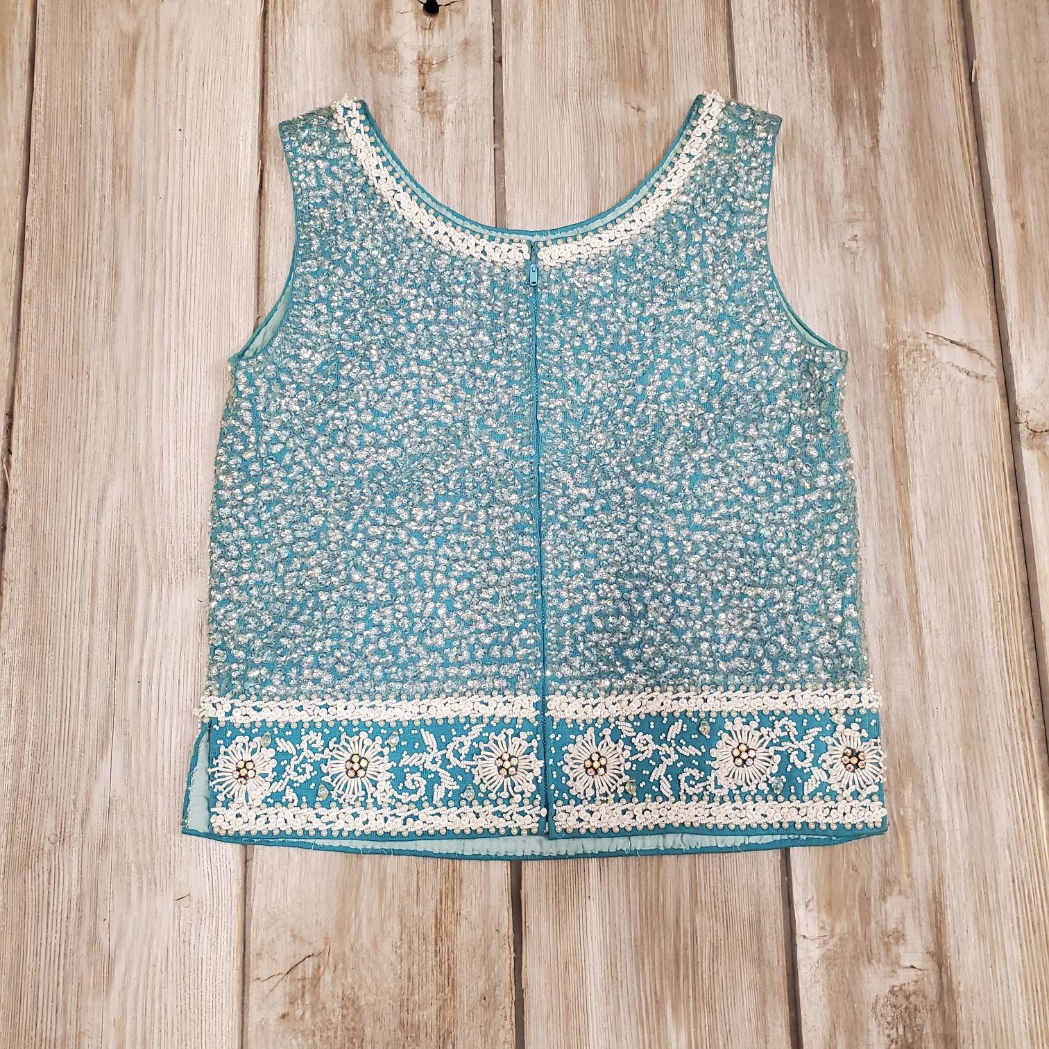 RARE Beaded Sequin Wool Top by Diane Imports Wool Beaded Top Vintage ...