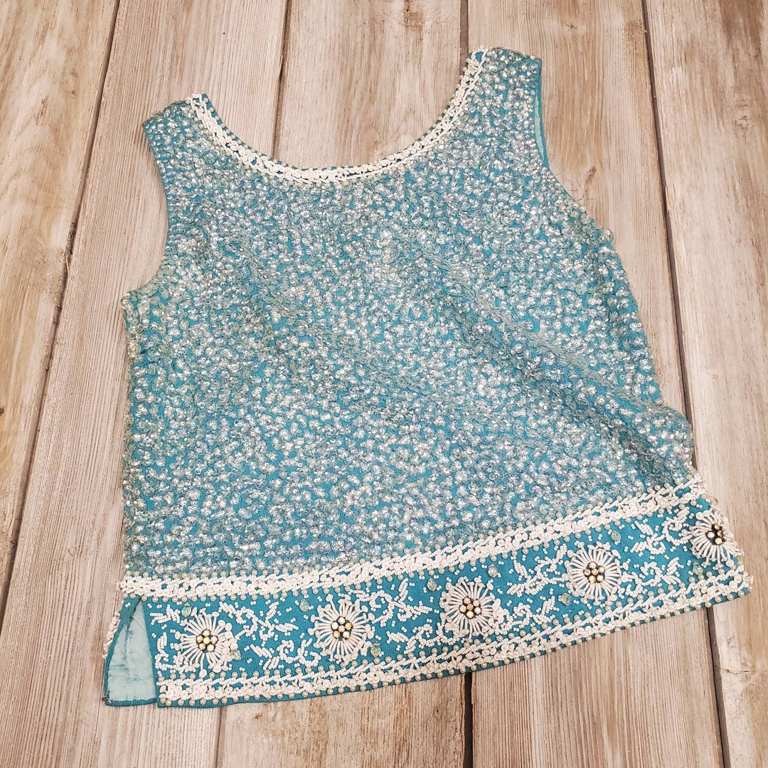 RARE Beaded Sequin Wool Top by Diane Imports Wool Beaded Top Vintage ...