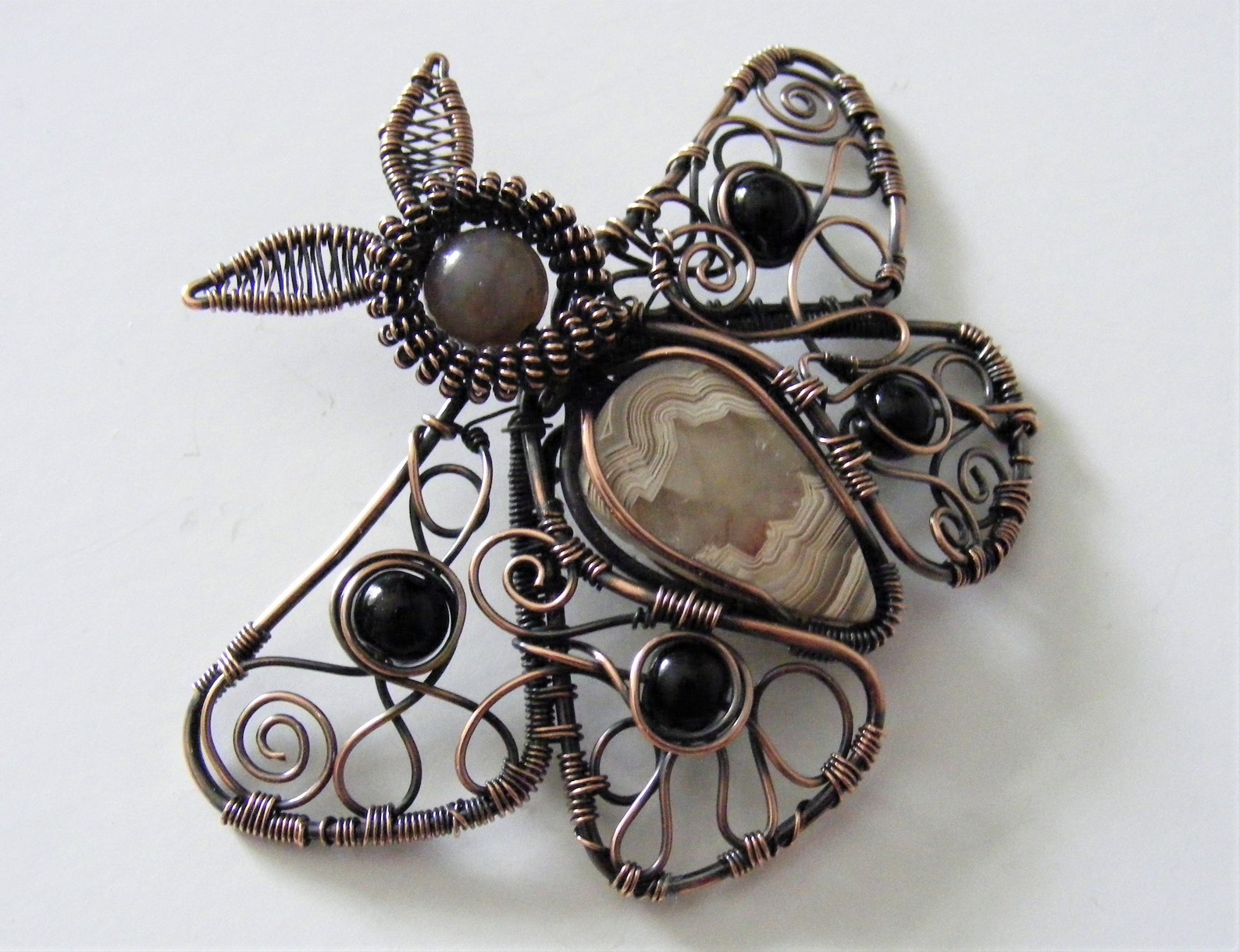 Wire Wrapped Emperor Moth Brooch or Hair Pin With Crazy Lace - Etsy