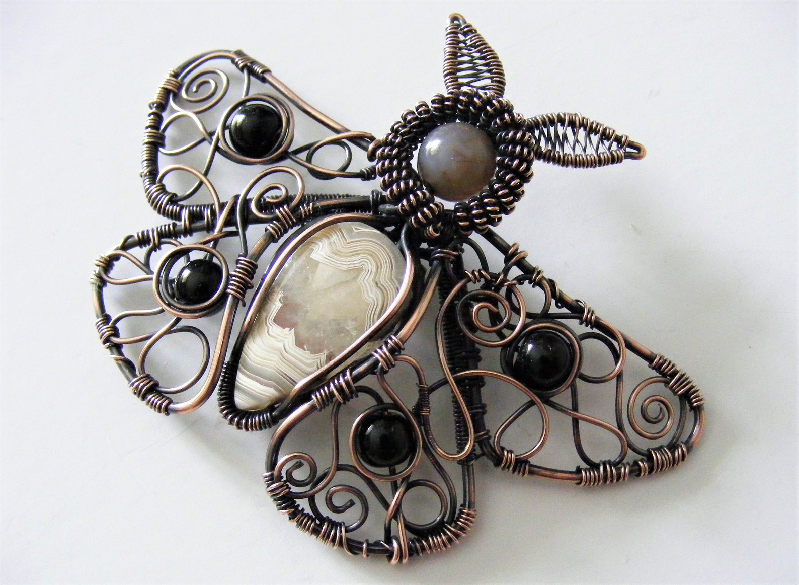 Wire Wrapped Emperor Moth Brooch or Hair Pin With Crazy Lace - Etsy