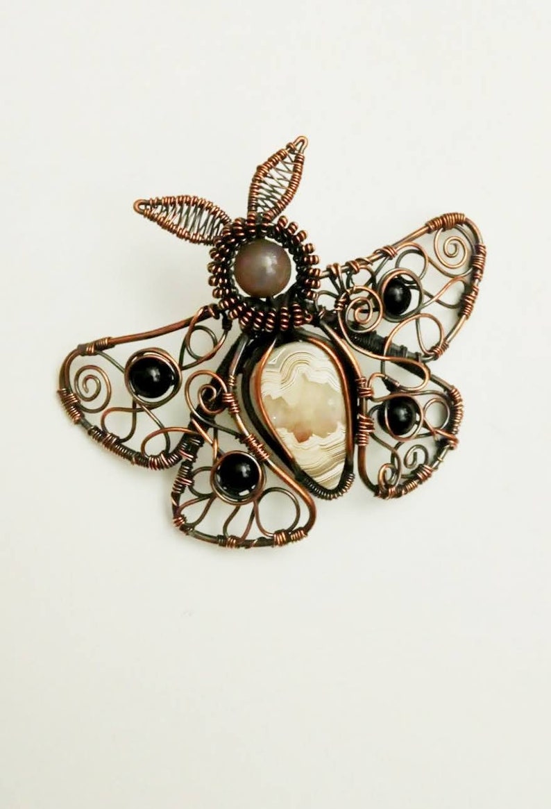 Wire Wrapped Emperor Moth Brooch or Hair Pin With Crazy Lace - Etsy