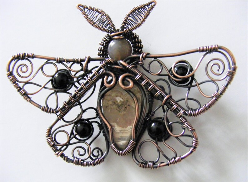 Wire Wrapped Emperor Moth Brooch or Hair Pin With Crazy Lace - Etsy