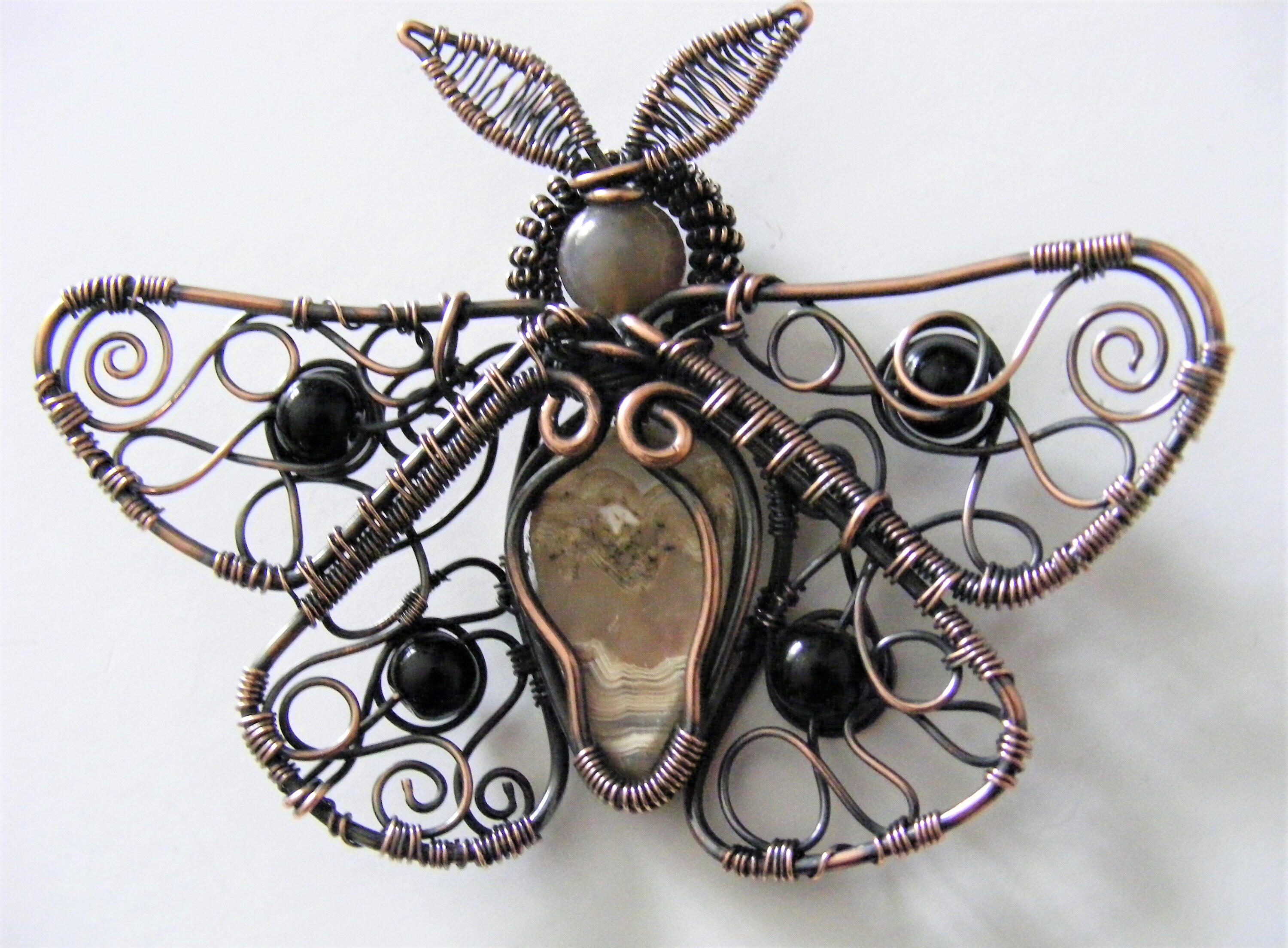 Wire Wrapped Emperor Moth Brooch or Hair Pin With Crazy Lace - Etsy