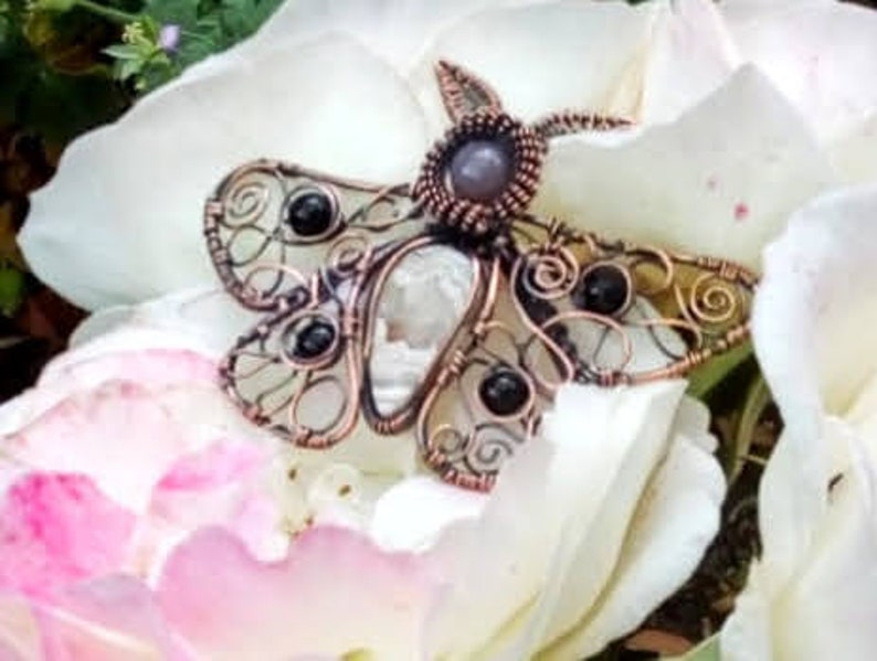 Wire Wrapped Emperor Moth Brooch or Hair Pin With Crazy Lace - Etsy
