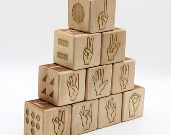 Wood Alphabet Block Set With American Sign Language | Etsy