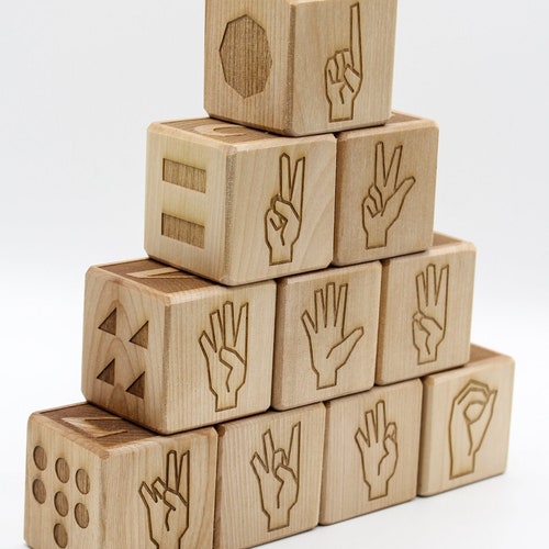 Wood Number Block Set With American Sign Language - Etsy