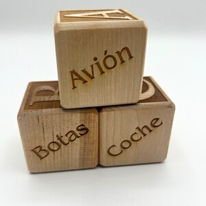 Wood Alphabet Block Set With Spanish - Etsy