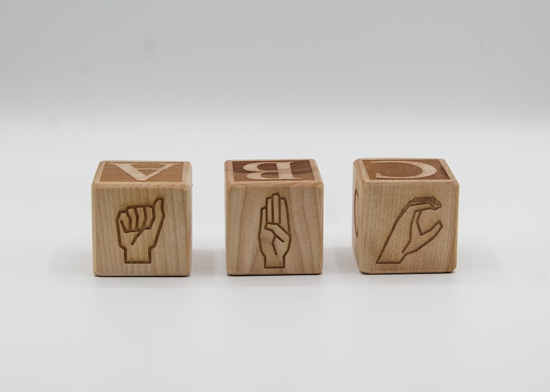 Wood Alphabet Block Set With American Sign Language | Etsy