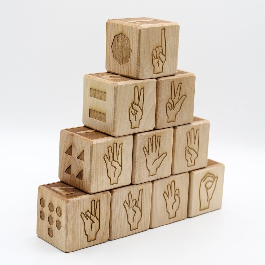 Wood Number Block Set With American Sign Language - Etsy