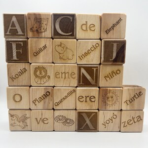 Wood Alphabet Block Set With Spanish - Etsy