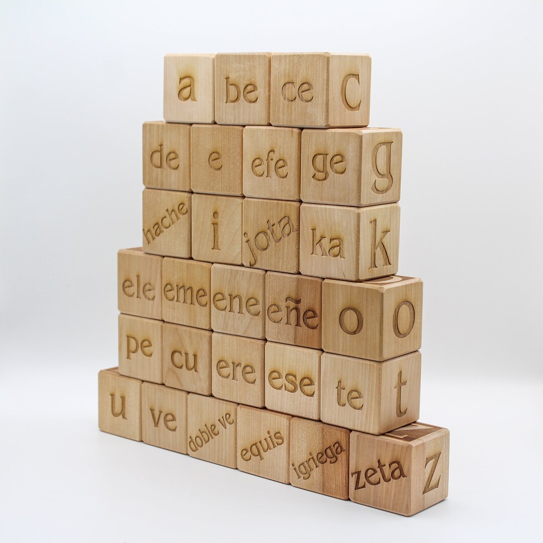 Wood Alphabet Block Set With Spanish - Etsy