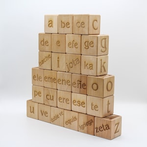 Wood Alphabet Block Set With Spanish - Etsy