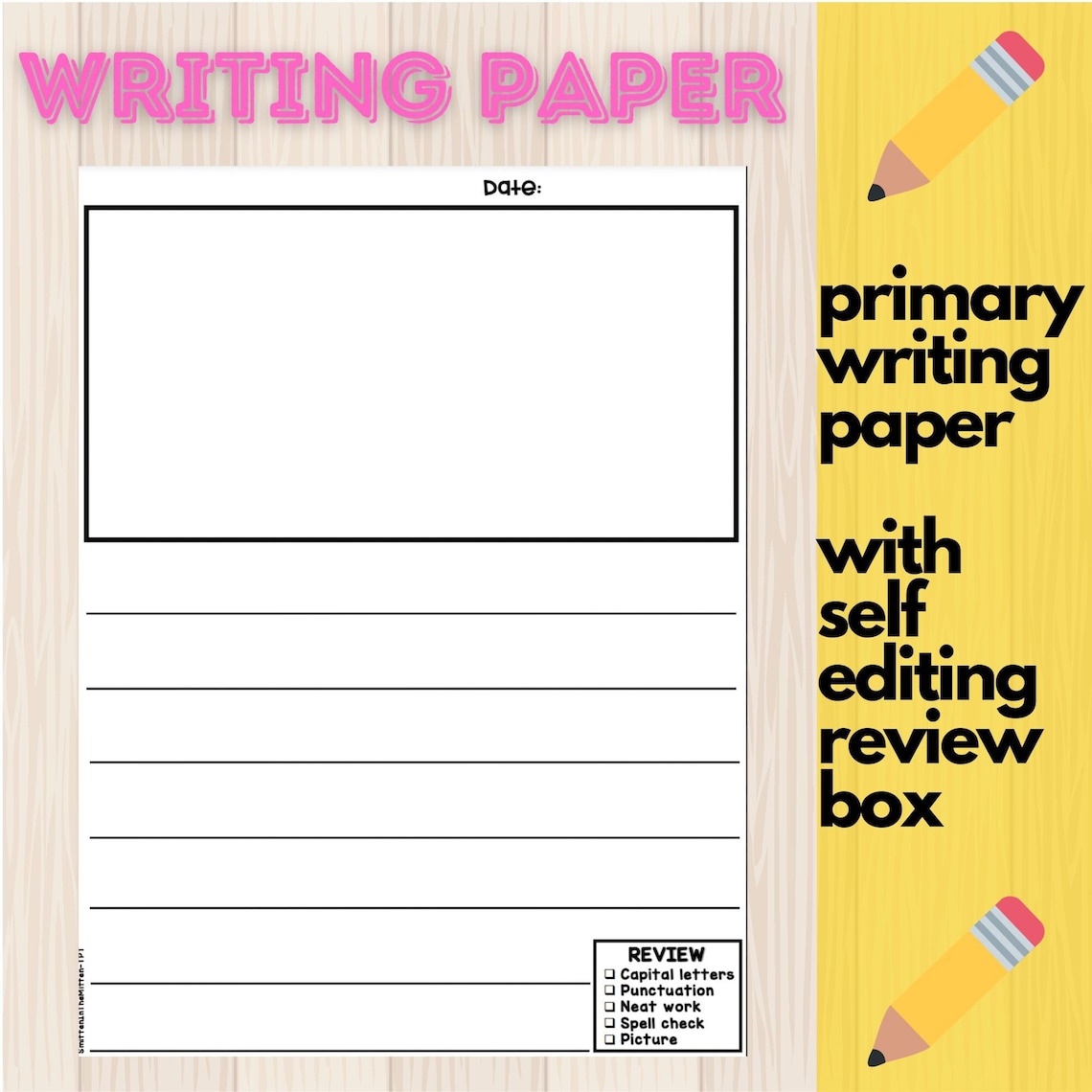 Writing Paper With Self Editing Checklist and Picture Box - Etsy