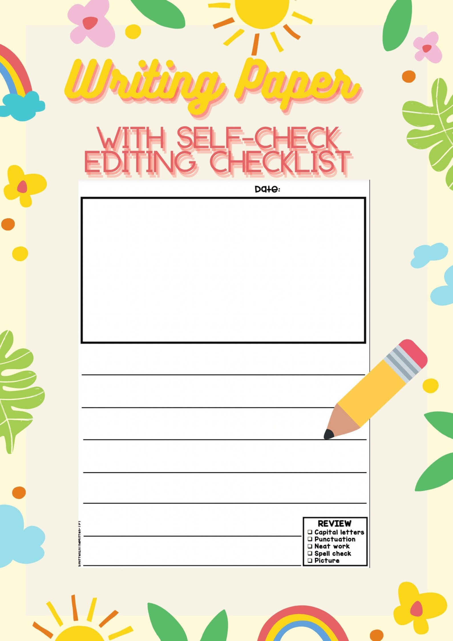 Writing Paper With Self Editing Checklist and Picture Box - Etsy
