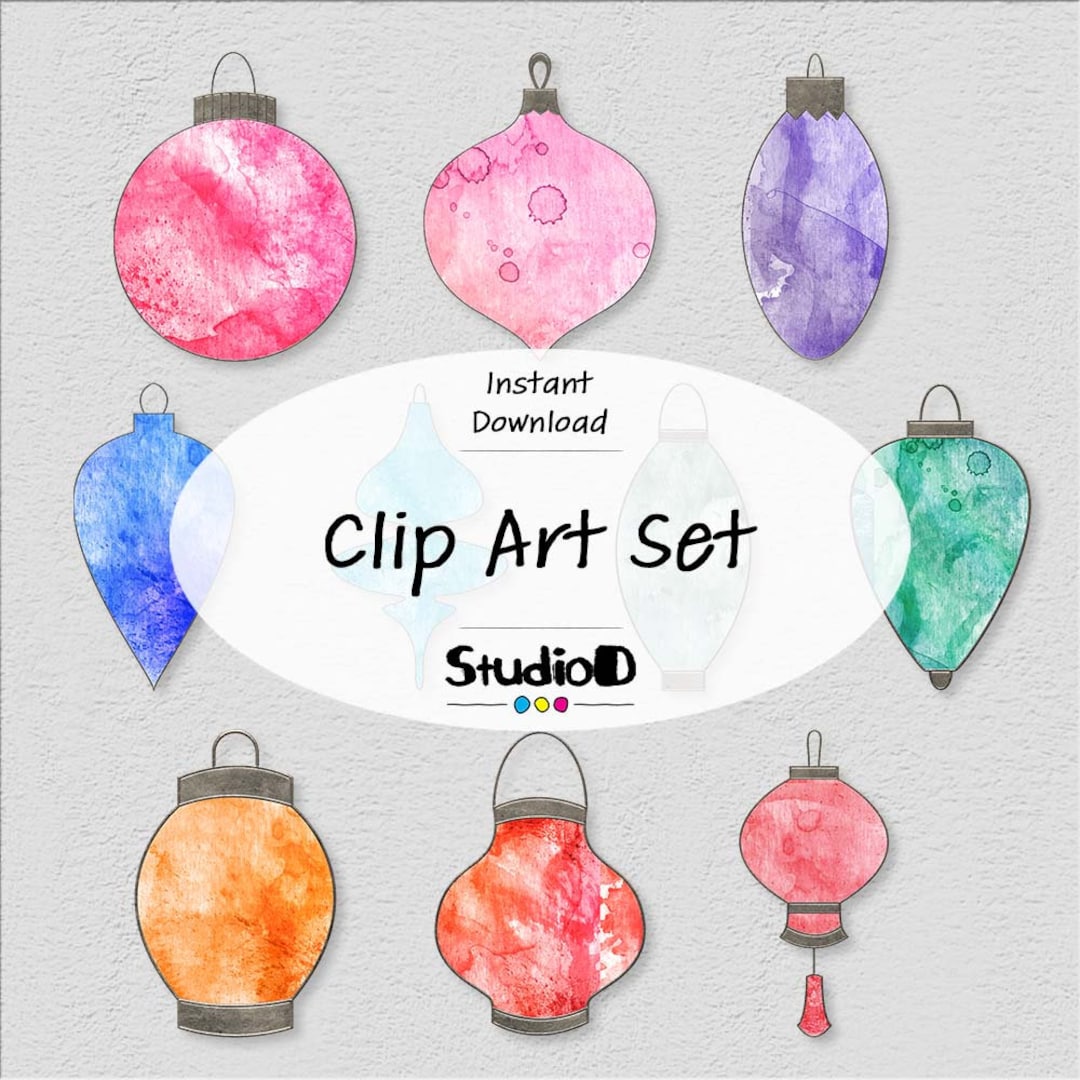 Watercolor Lantern Clip Art Set Christmas Lanterns Colorful - Etsy