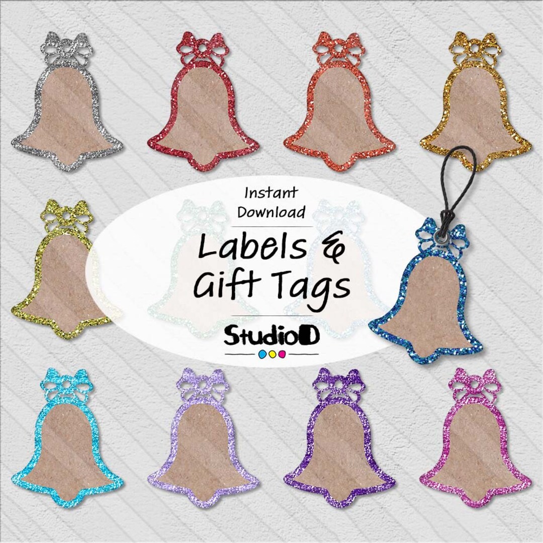 Glitter Gift Tags Christmas Bell Tags Ribbon Bow Labels - Etsy