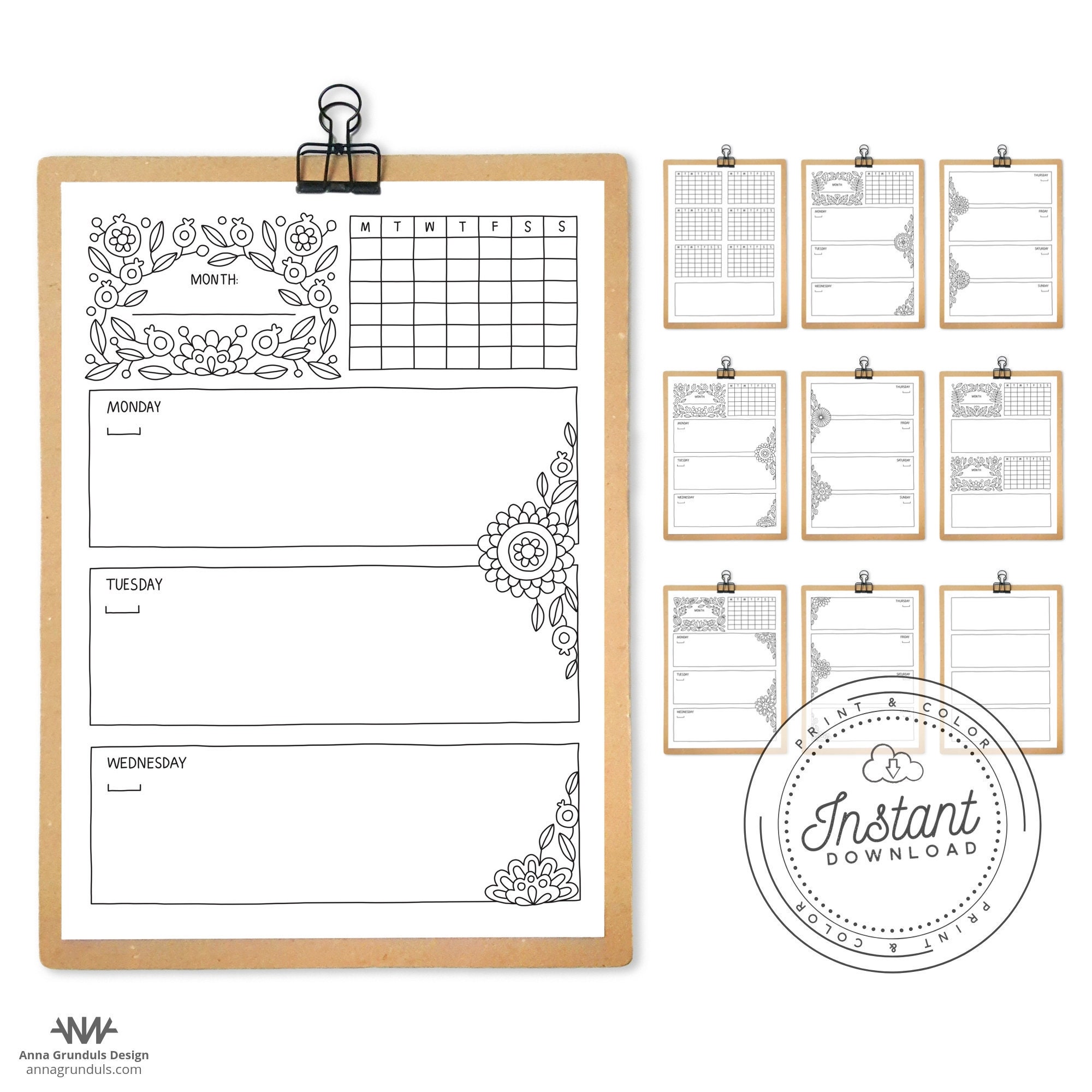 Coloring Pages for Adults Weekly Planner Printable Adult | Etsy