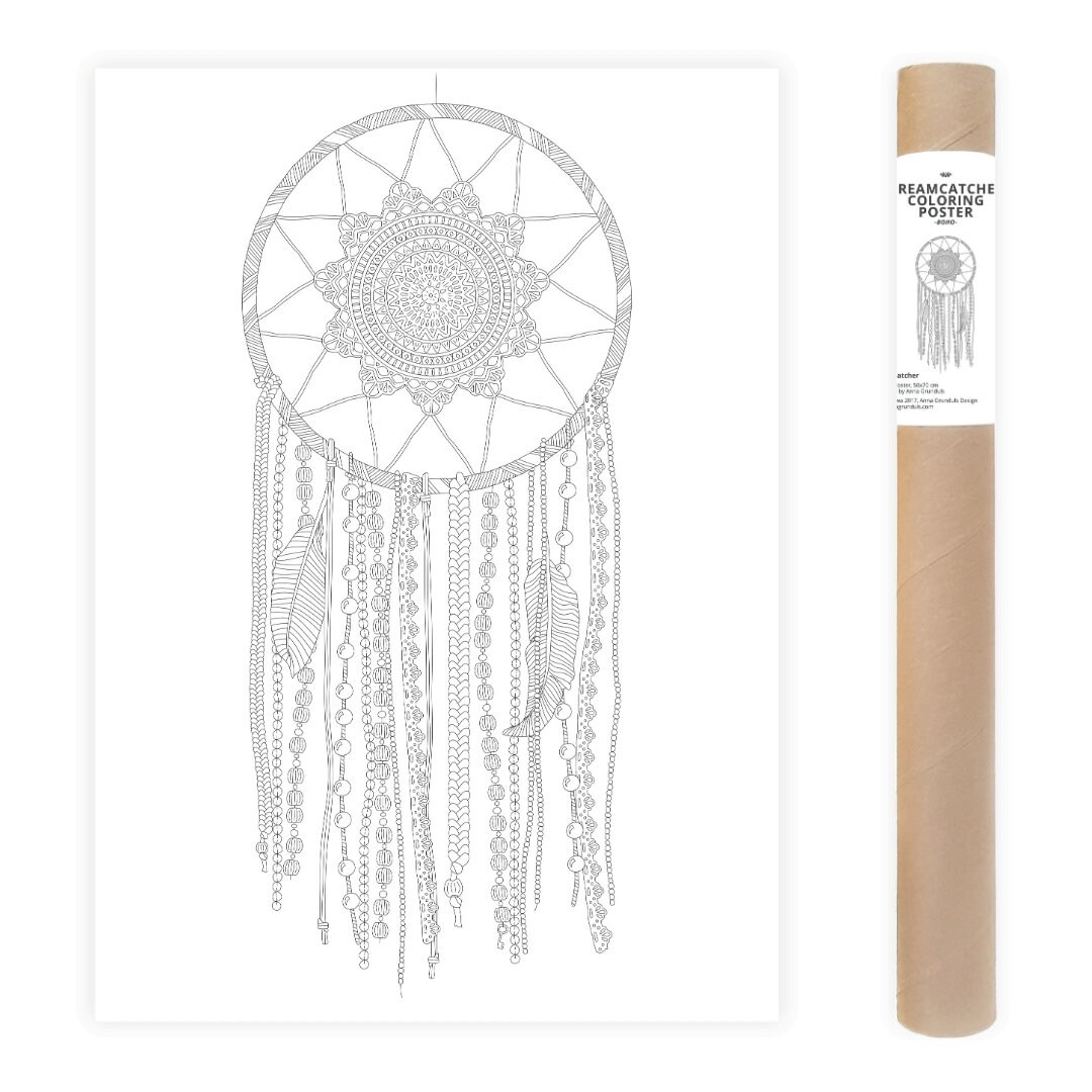 Large Dream Catcher Poster, Adult Coloring Poster, Boho Dream Catcher ...