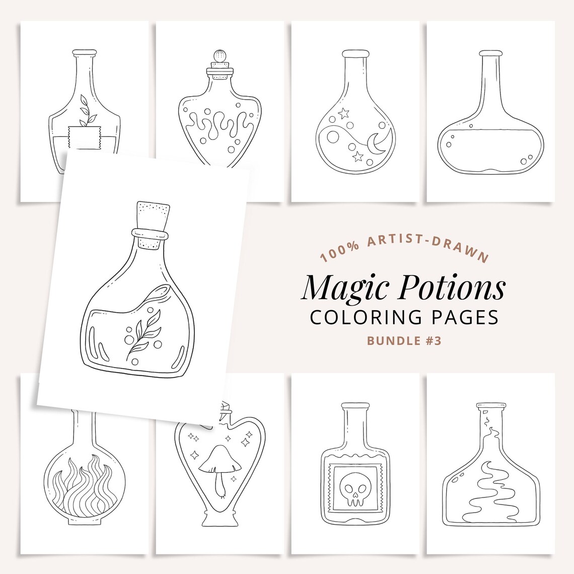 Potion Bottles Coloring Pages Printable, Magic Coloring Book Bold and ...