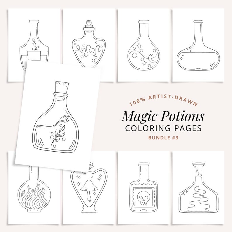 Potion Bottles Coloring Pages Printable, Magic Coloring Book Bold and ...