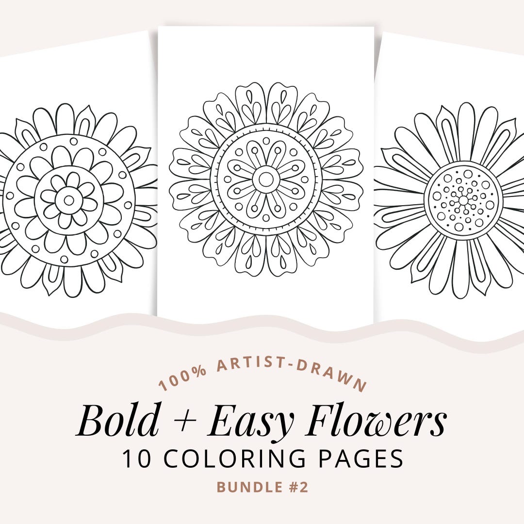 Floral Coloring Pages Easy and Bold, Cute, Cozy, Comfy and Relaxing ...