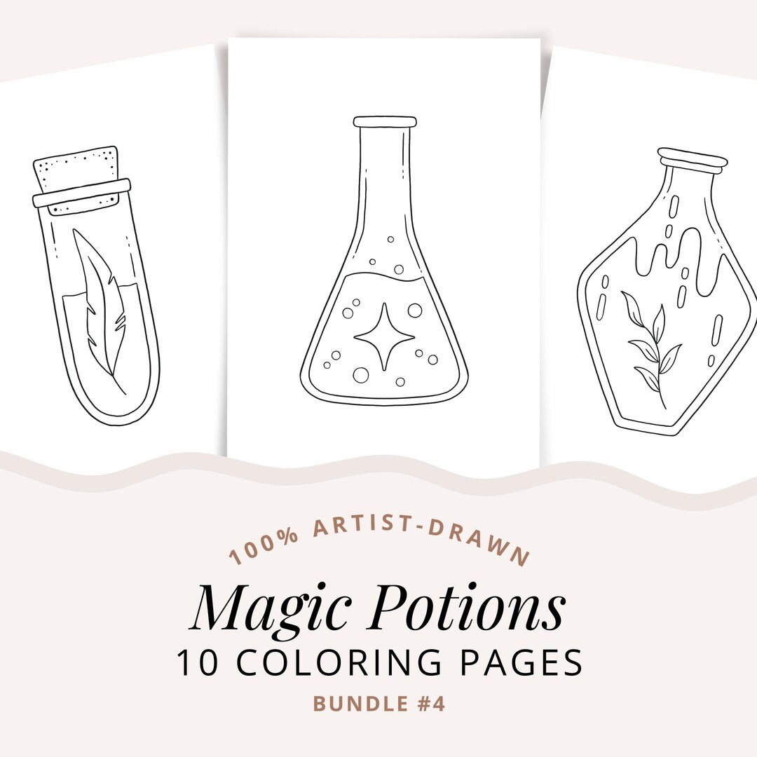 Potion Bottles Coloring Pages Printable, Magic Coloring Book Bold and ...