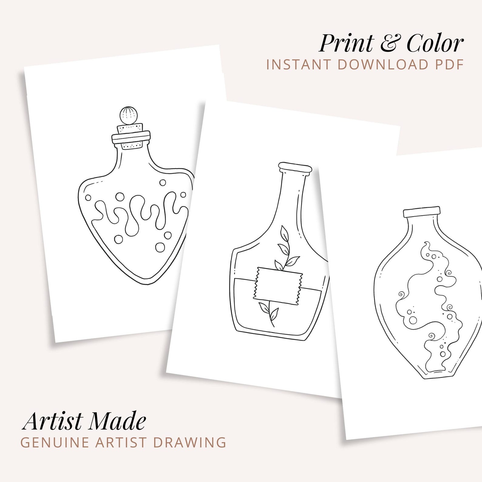 Potion Bottles Coloring Pages Printable, Magic Coloring Book Bold and ...