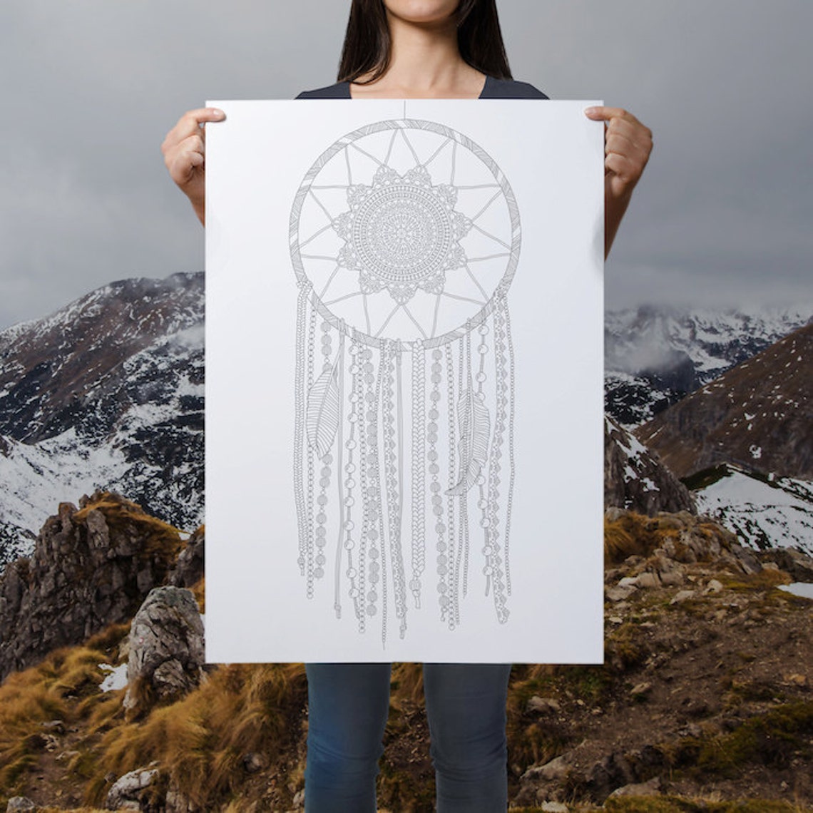 Large Dream Catcher Poster Adult Coloring Poster Boho Dream - Etsy