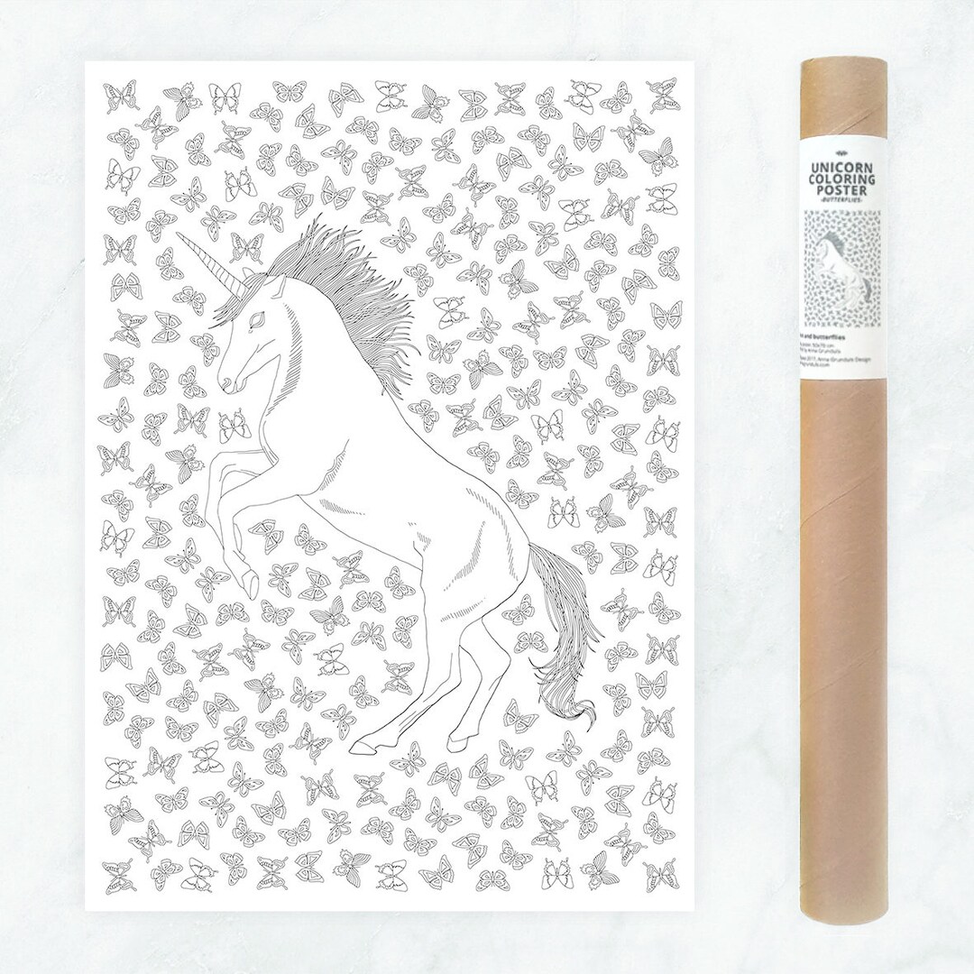 Cute Unicorn Poster, Adult Coloring Page, Unicorn Coloring Poster, DIY ...