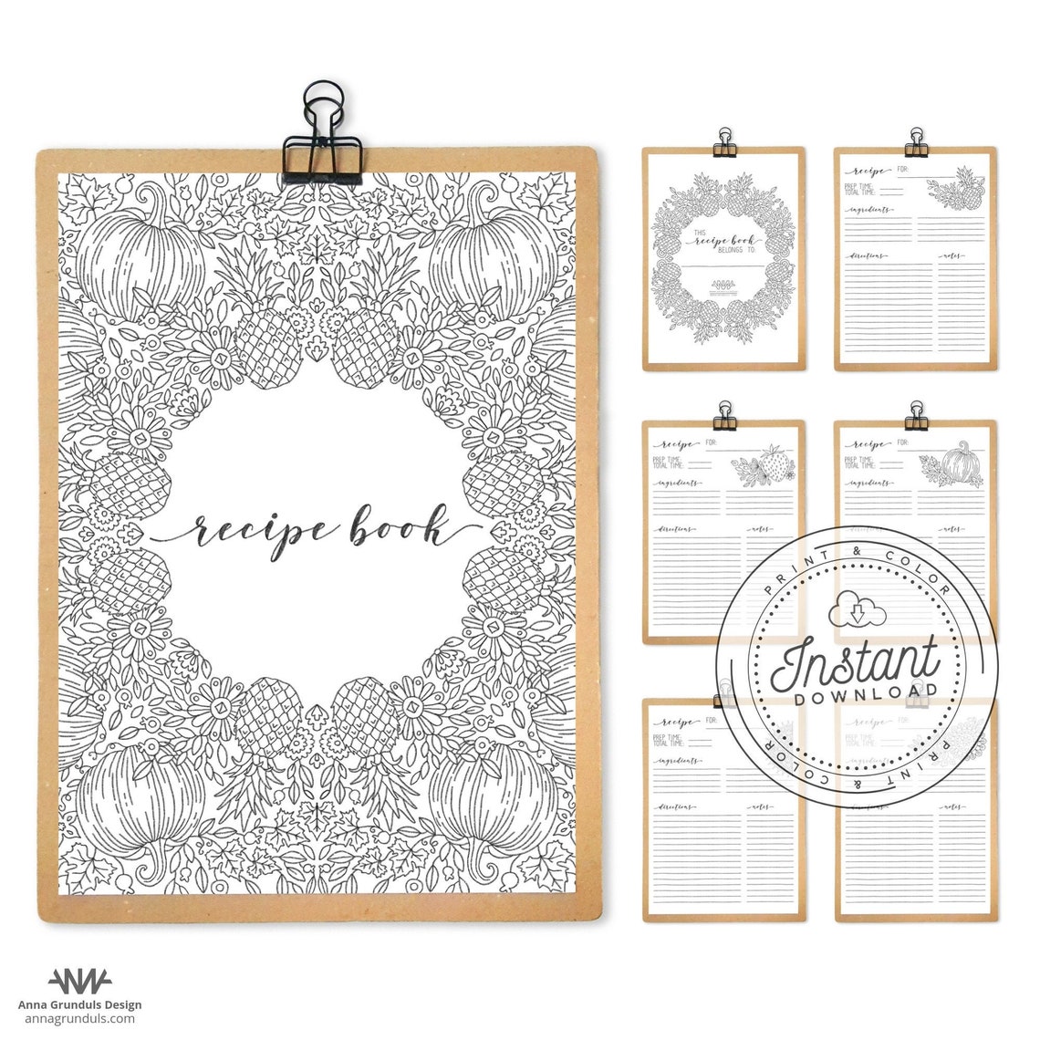 Recipe Binder Printable Kit Recipe Book Printable Blank DIY | Etsy