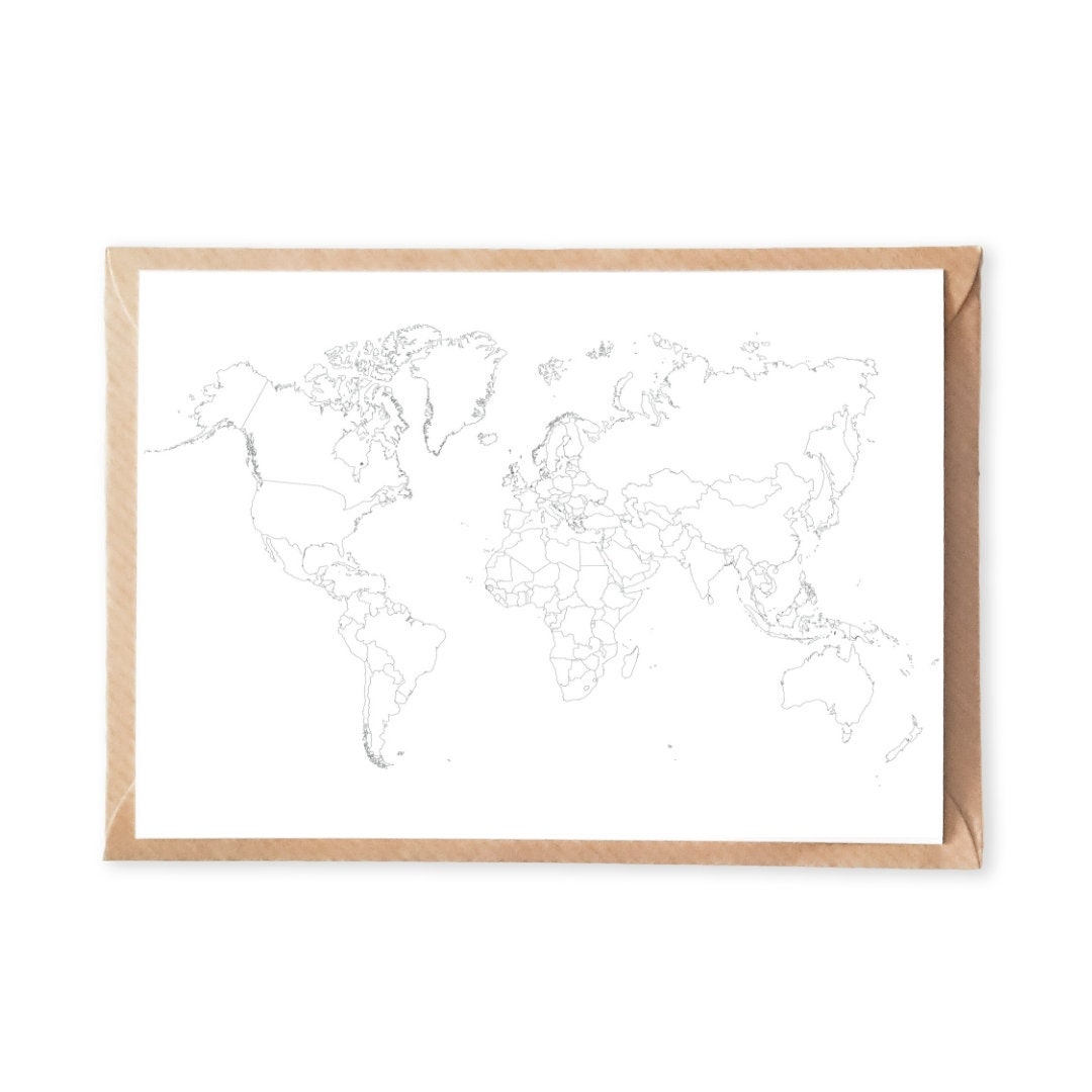 Set of 5 White World Map Postcard Modern Map Illustration - Etsy