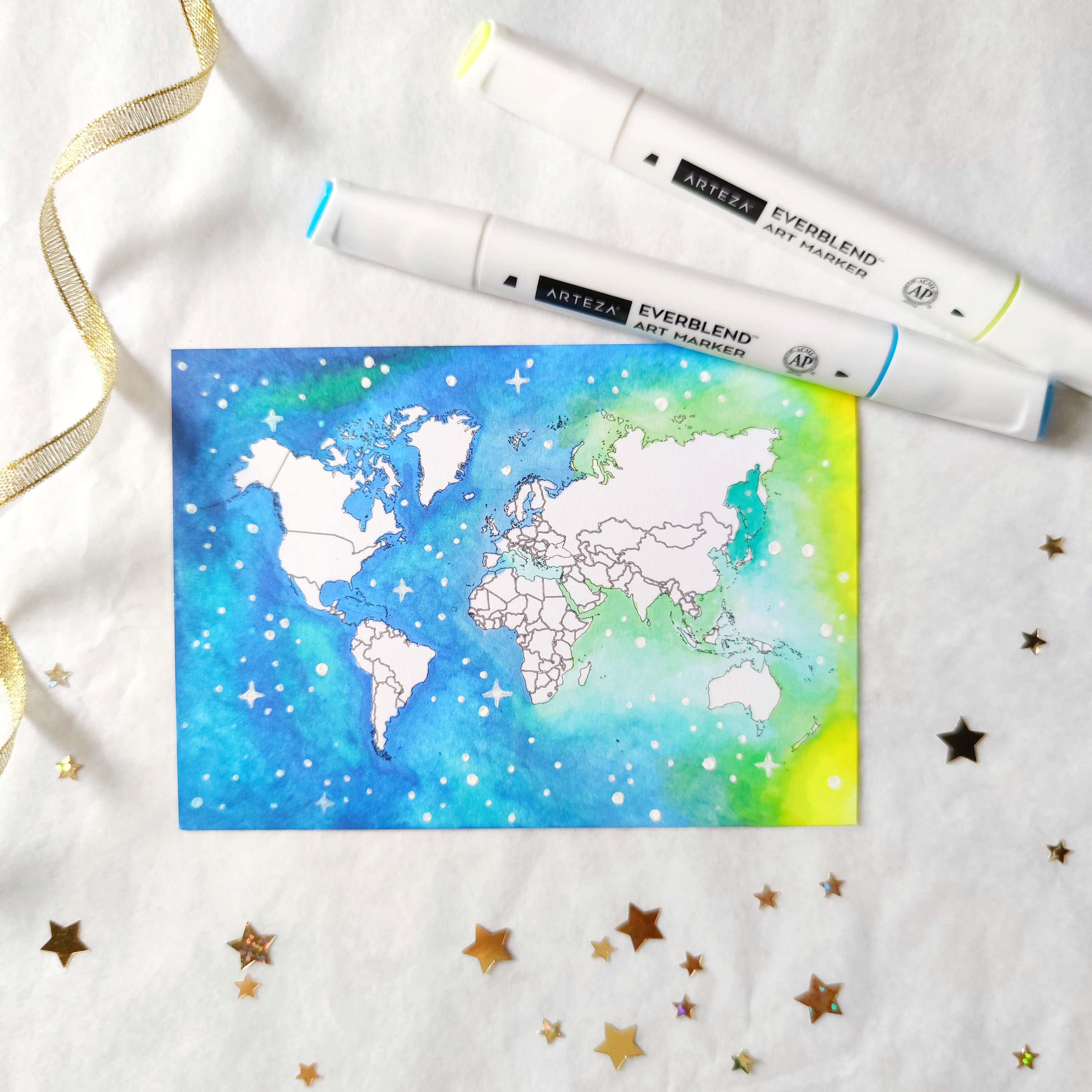 Set of 5 White World Map Postcard Modern Map Illustration - Etsy