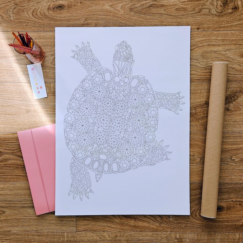 Large Turtle Coloring Page, Adult Coloring Poster, XXL Turtle Coloring ...