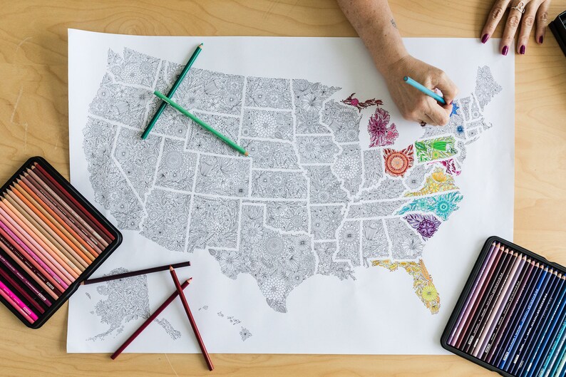 USA Travel Map Poster, US Map to Color In, Us Travel Map Coloring ...