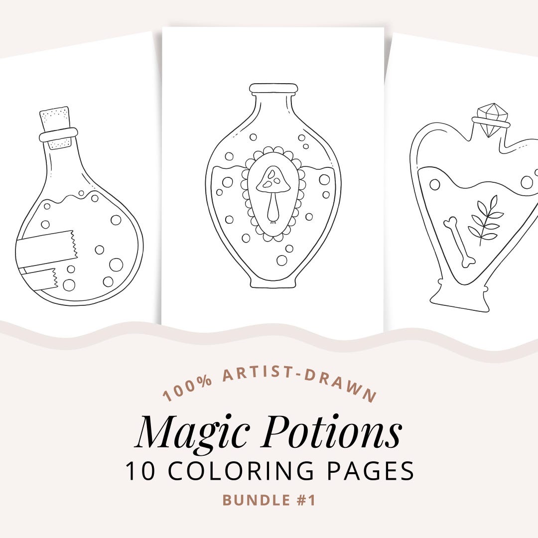 Potion Bottles Coloring Pages Printable, Magic Coloring Book Bold and ...