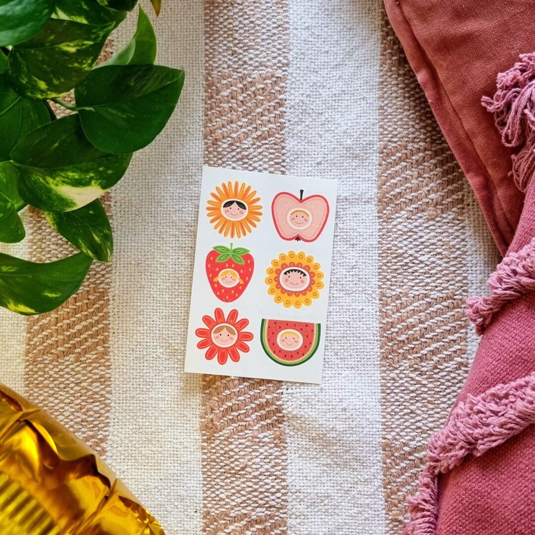 Temporary Tattoos Illustrated With Flower and Fruit Faces, Colorful ...