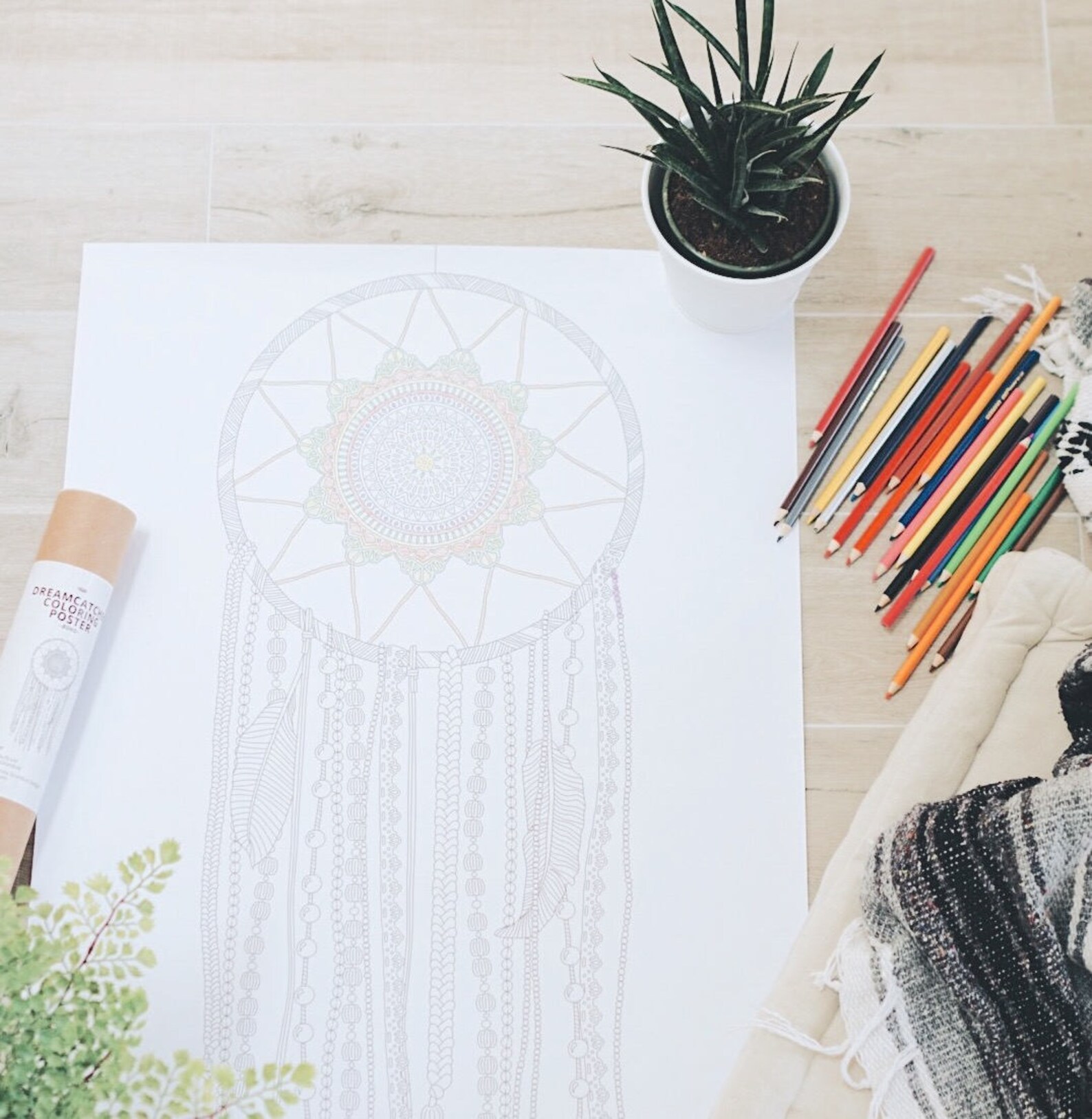 Large Dream Catcher Poster, Adult Coloring Poster, Boho Dream Catcher ...