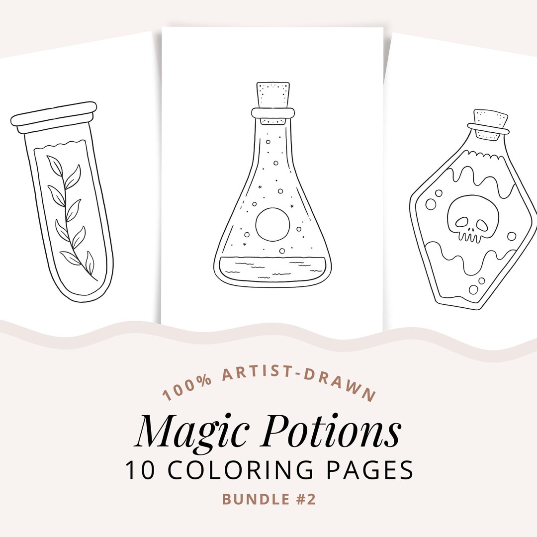 Potion Bottles Coloring Pages Printable, Magic Coloring Book Bold and ...