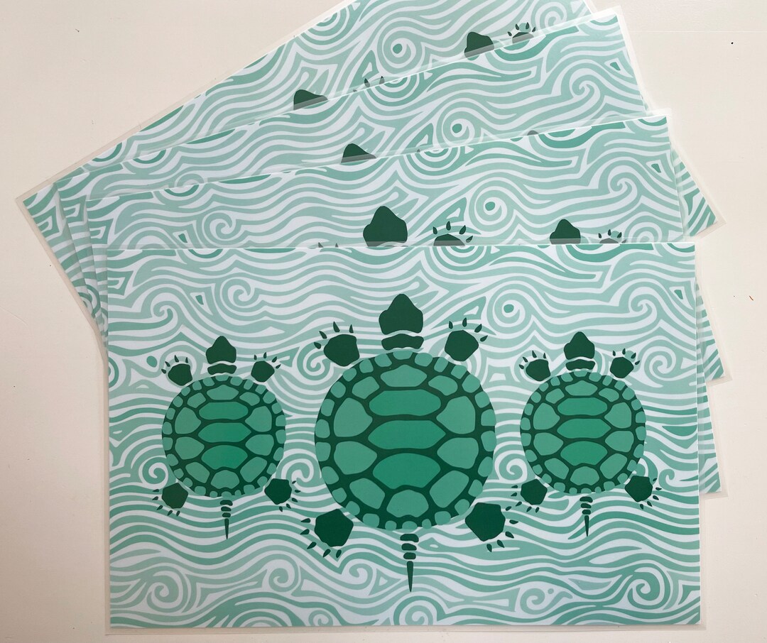 11x17 Set of Four Green Turtle Laminated Placemat - Etsy