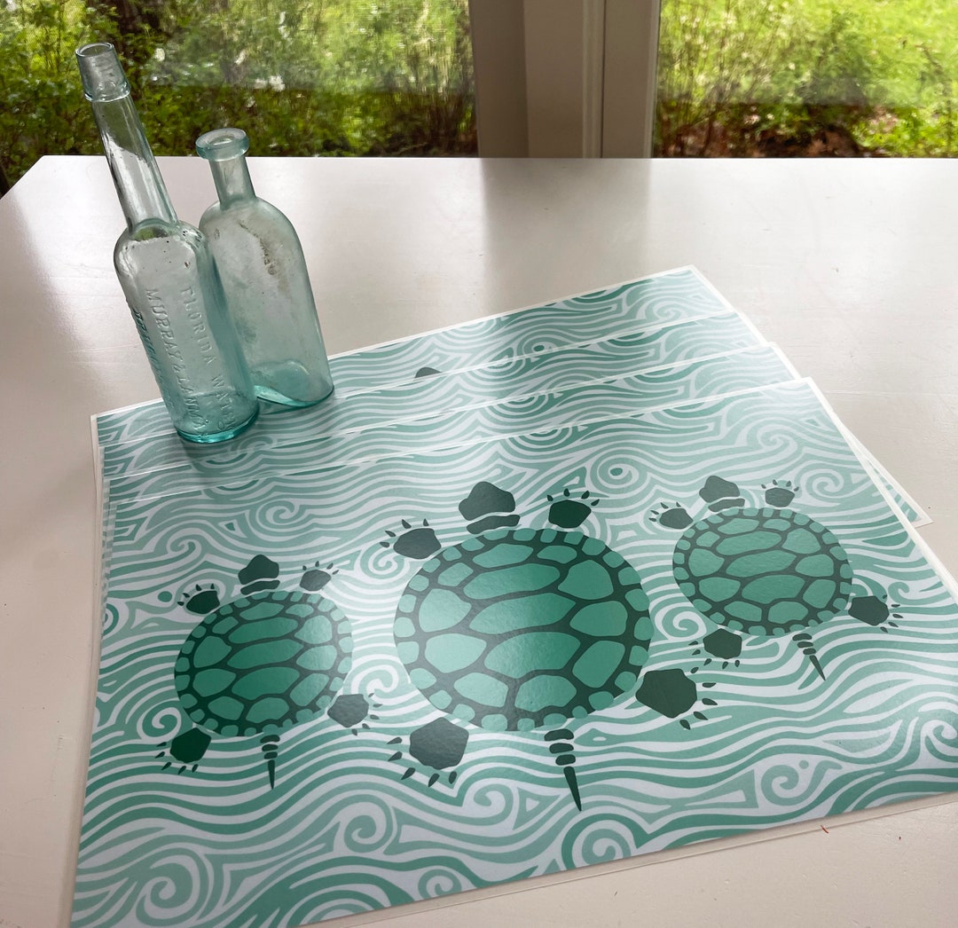 11x17 Set of Four Green Turtle Laminated Placemat - Etsy