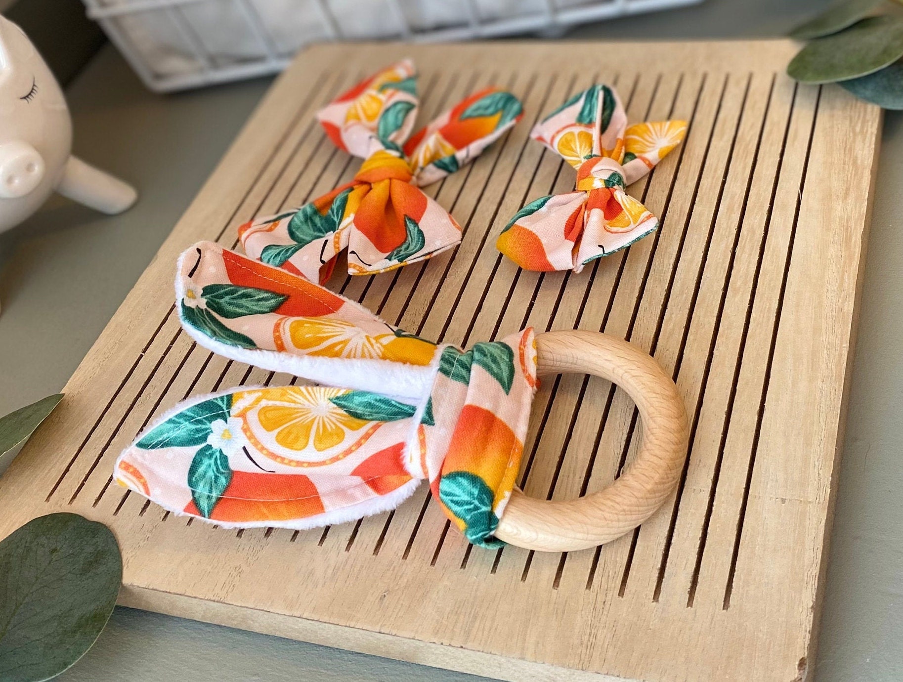 Clementine Baby Gift Set Natural Wooden Bunny Ear Teether - Etsy