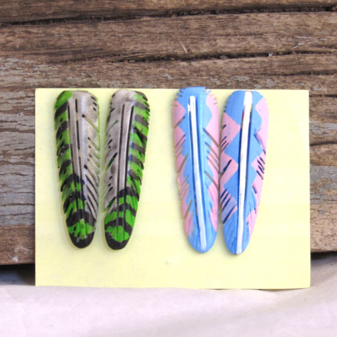 Vintage Carved Bone Feathers 4 Piece Lot Handpainted Southwest Style ...