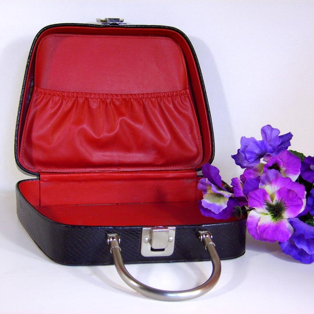 Retro Purse Vintage Rockabilly Black Hard Case Handbag Jewelry Cosmetic ...