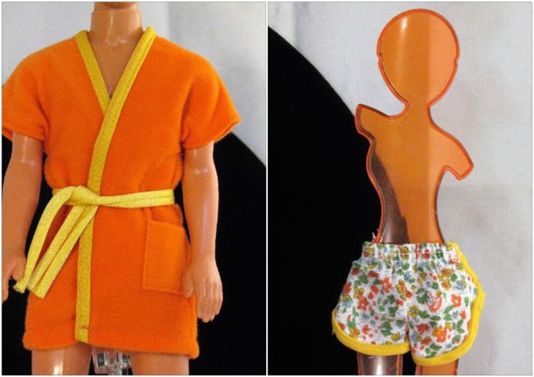 Rare Vintage Barbie Ken Doll Clothes 1979 Orange Bathrobe Robe Shorts ...